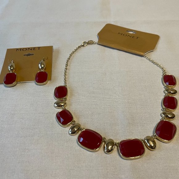 Monet | Jewelry | New Monet Red Stone Gold Necklace Earrings Jcp Color ...
